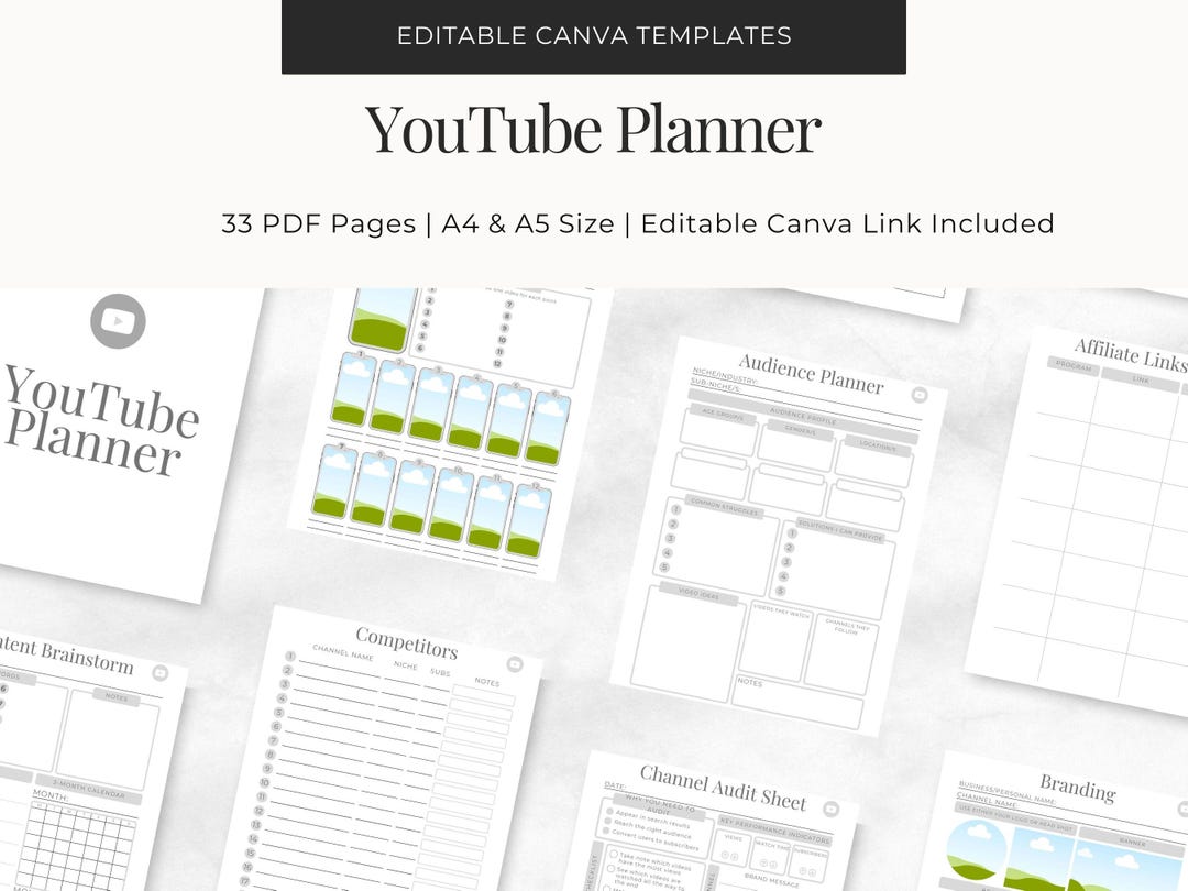 Youtube Planner Template With Canva Link, A4 A5 Printable PDF, Video ...