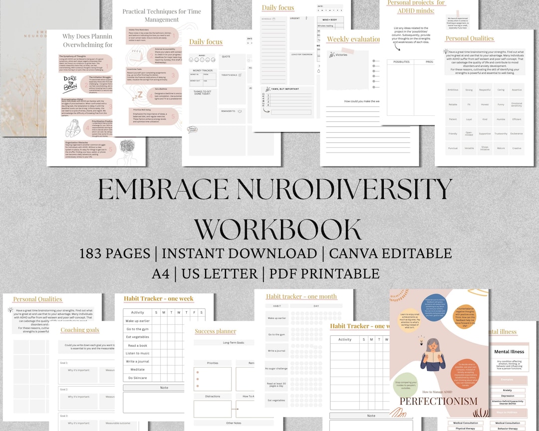 ADHD & Neurodiversity Workbook and Planner (A4 and A5 Inserts) Instant ...