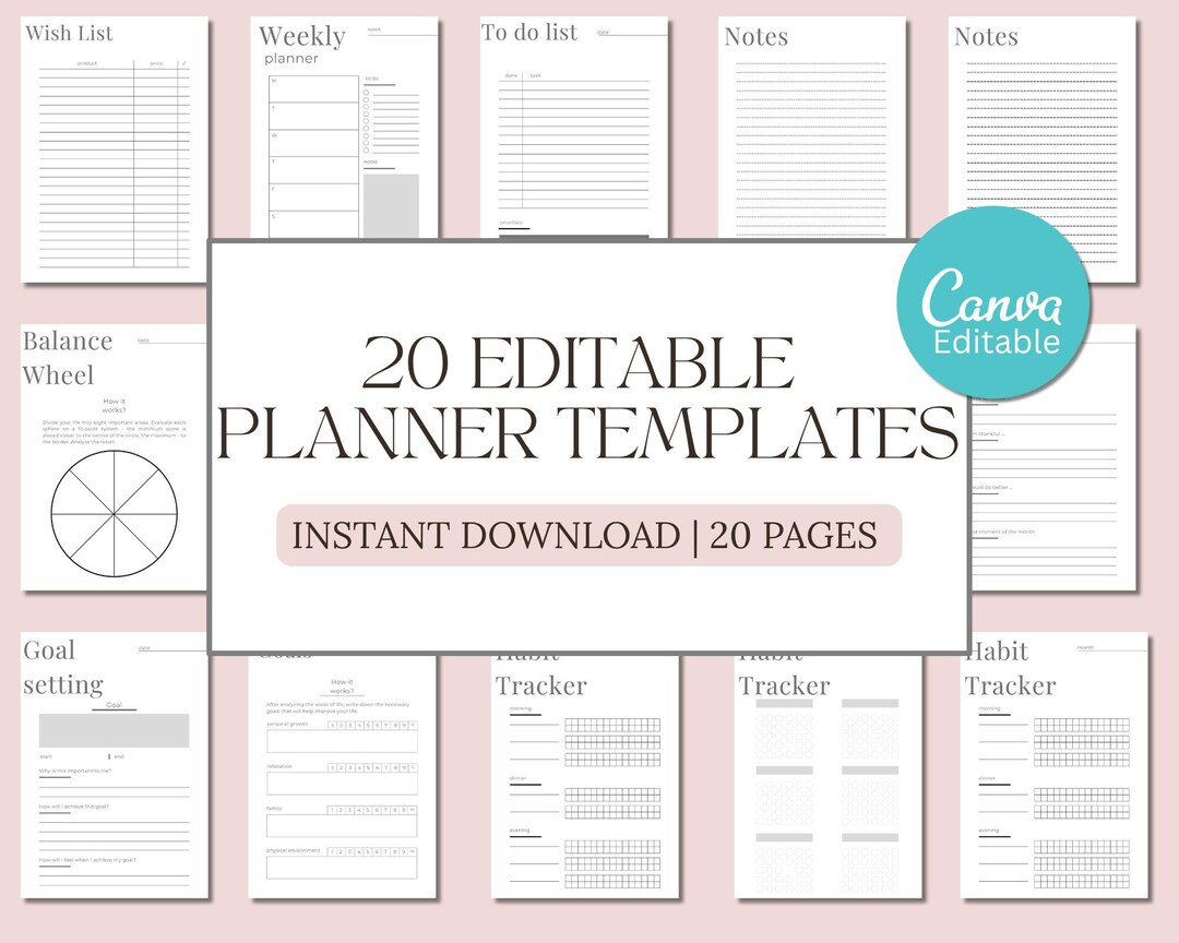 20 Editable Planner Templates PDF Canva ADHD Planner Family Organizer ...