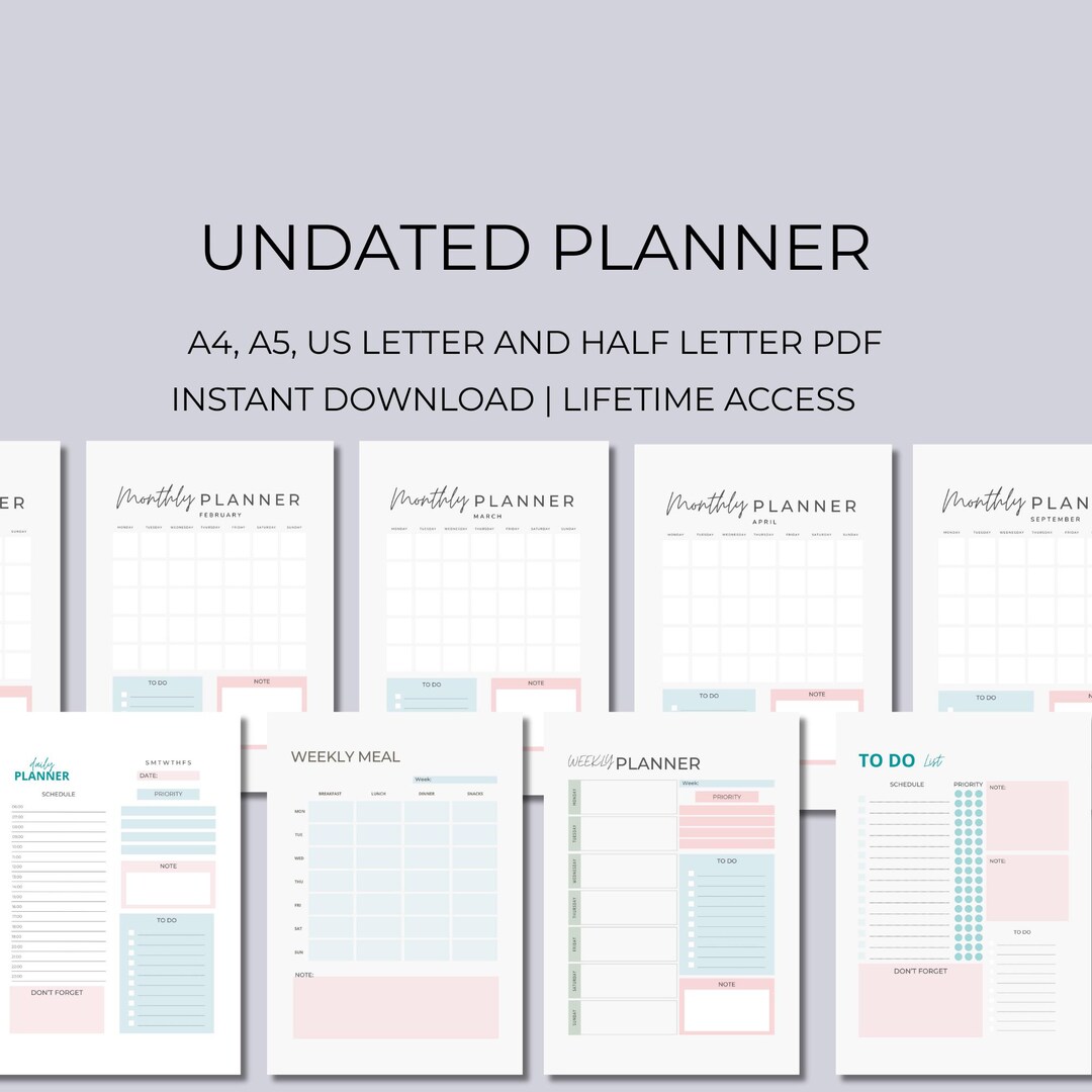 Minimalist Undated Planner: Weekly, Monthly, Daily (PDF Instant ...