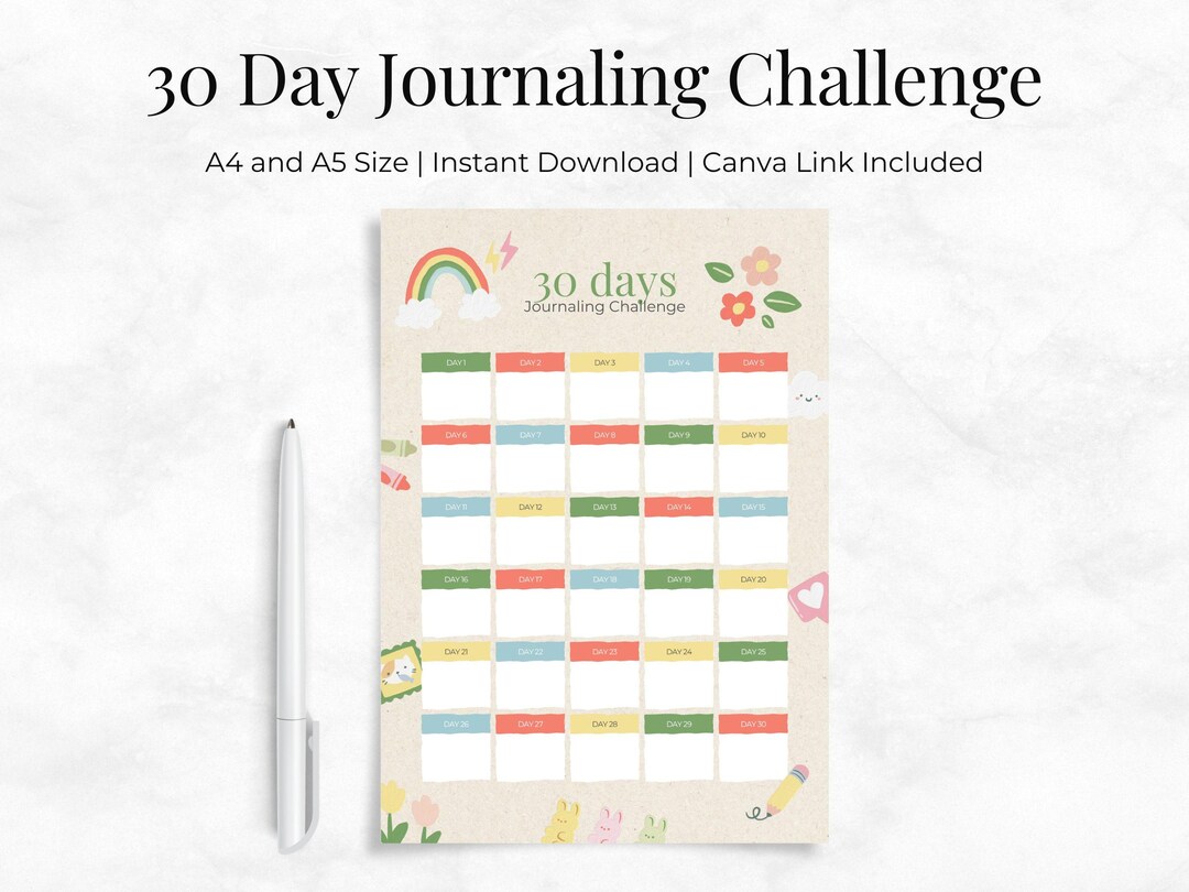 30 Day Journaling Challenge | A4 Printable Journal Prompts PDF | Self ...