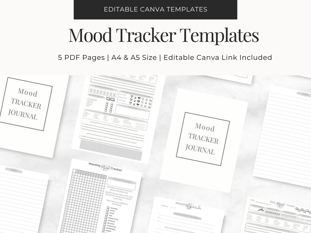 Mood Tracker Journal Template | A4 A5 Printable PDF + Canva Link ...