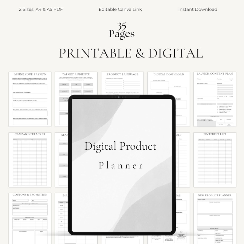 Small Business Digital Product Planner | Printable PDF A4, A5 | Fully ...