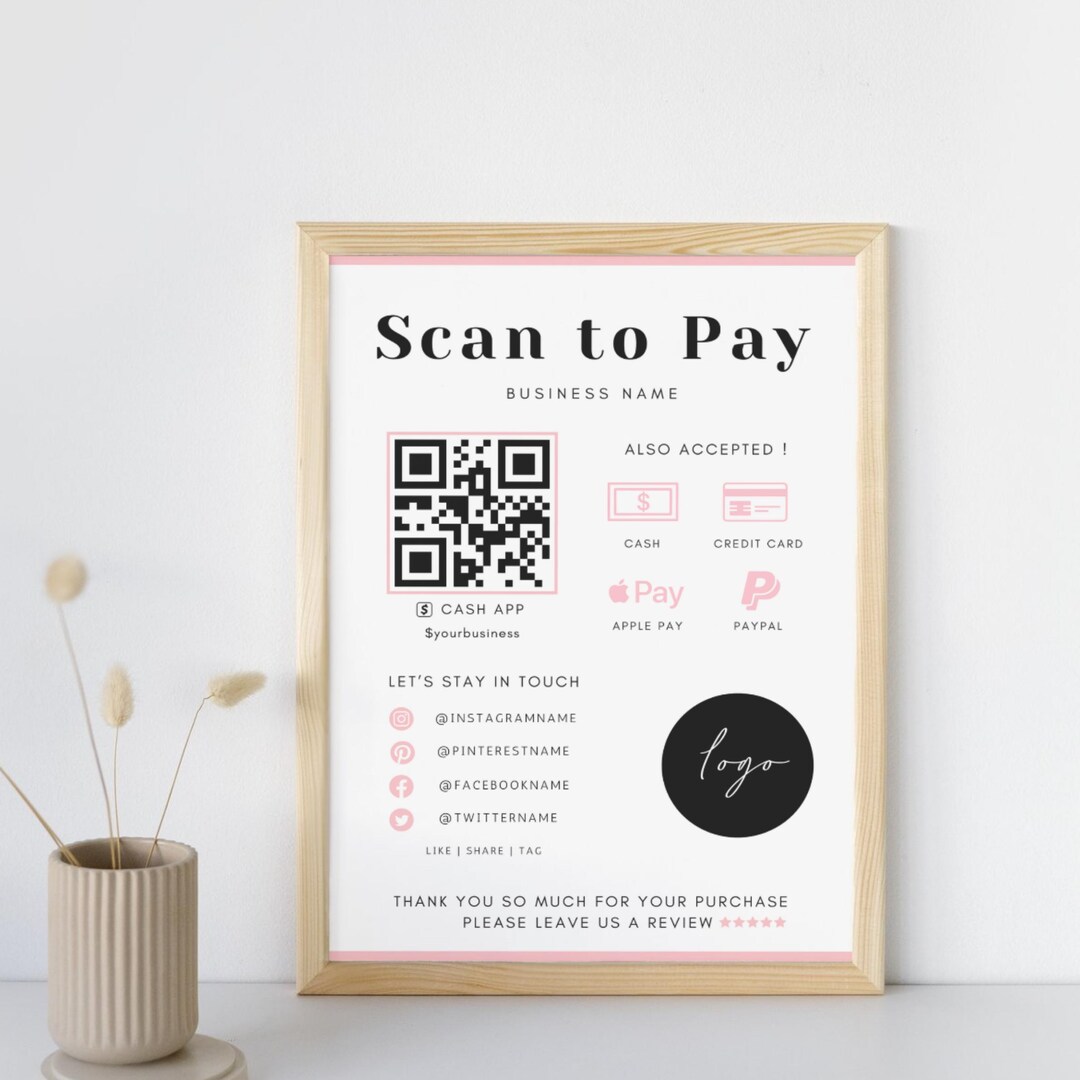 Scan to Pay Sign Template Editable Canva | Printable QR Payment Display ...