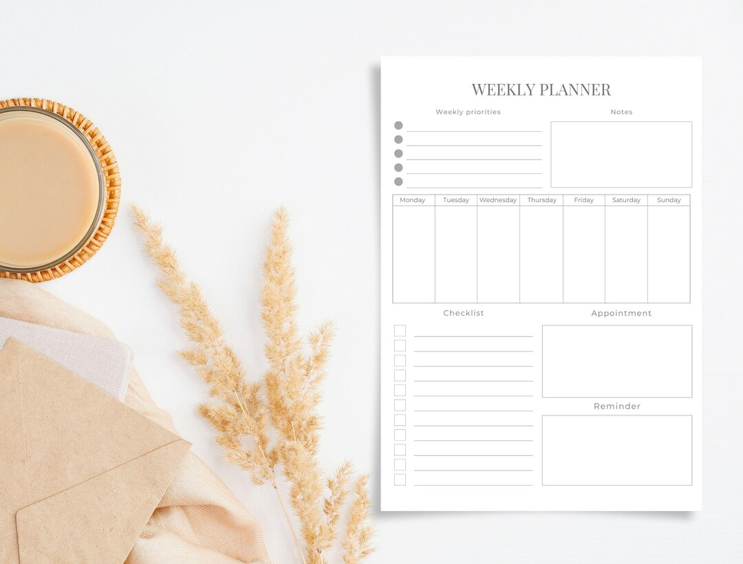 Printable Weekly Planner Template A4 A5 Canva | One Page Weekly Layout ...
