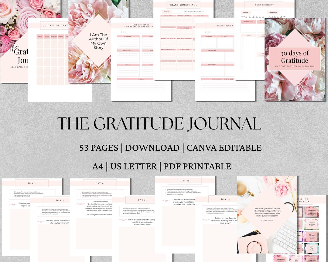 30 Days of Gratitude, Gratitude Journal (A4 & A5 Inserts) Instant PDF ...
