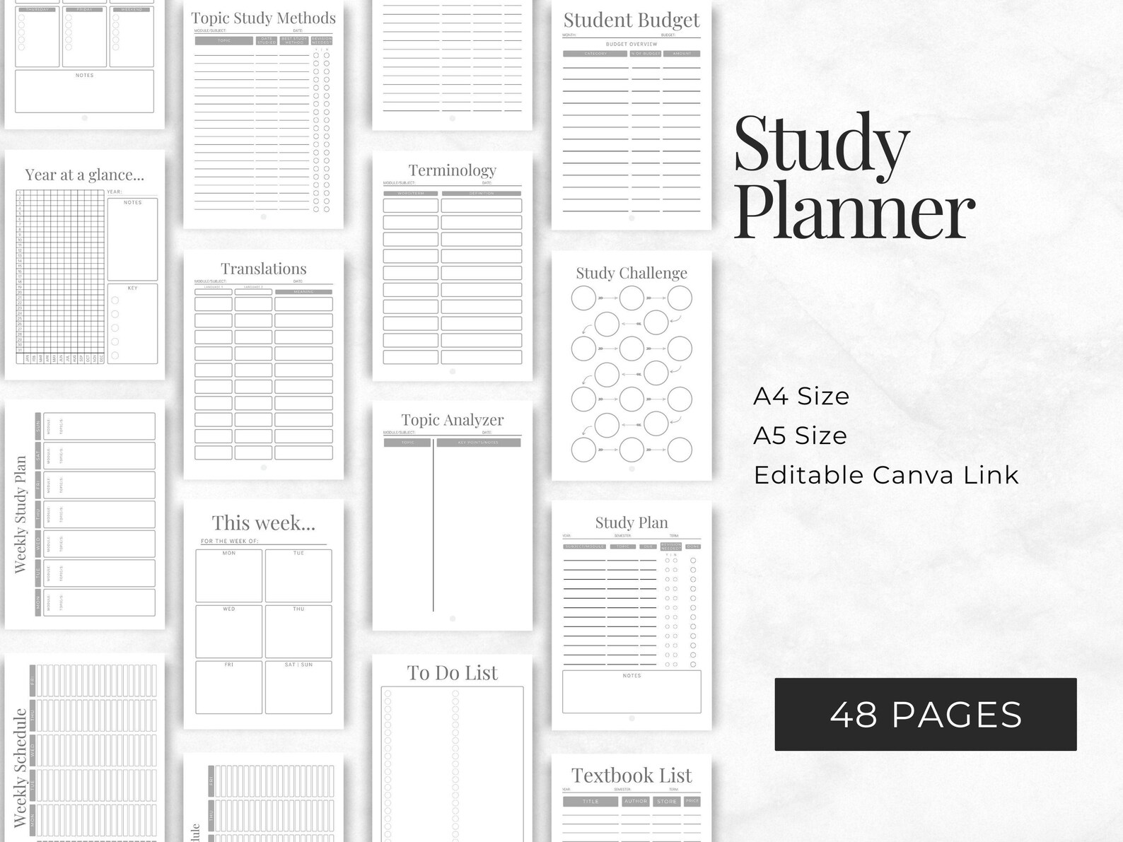 Study Planner Template | Printable Study Organizer | Academic Planner ...