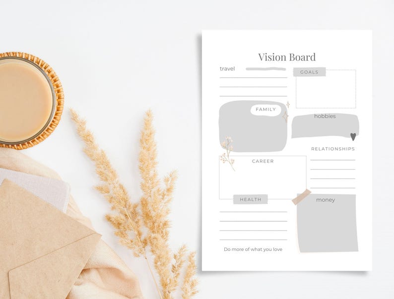 Vision Board Template PDF A4 A5 Canva Editable | One Page Goal Setting ...