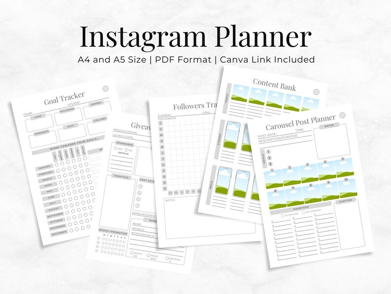 Instagram Planner PDF With Canva Link, A4 A5 Social Media Content ...