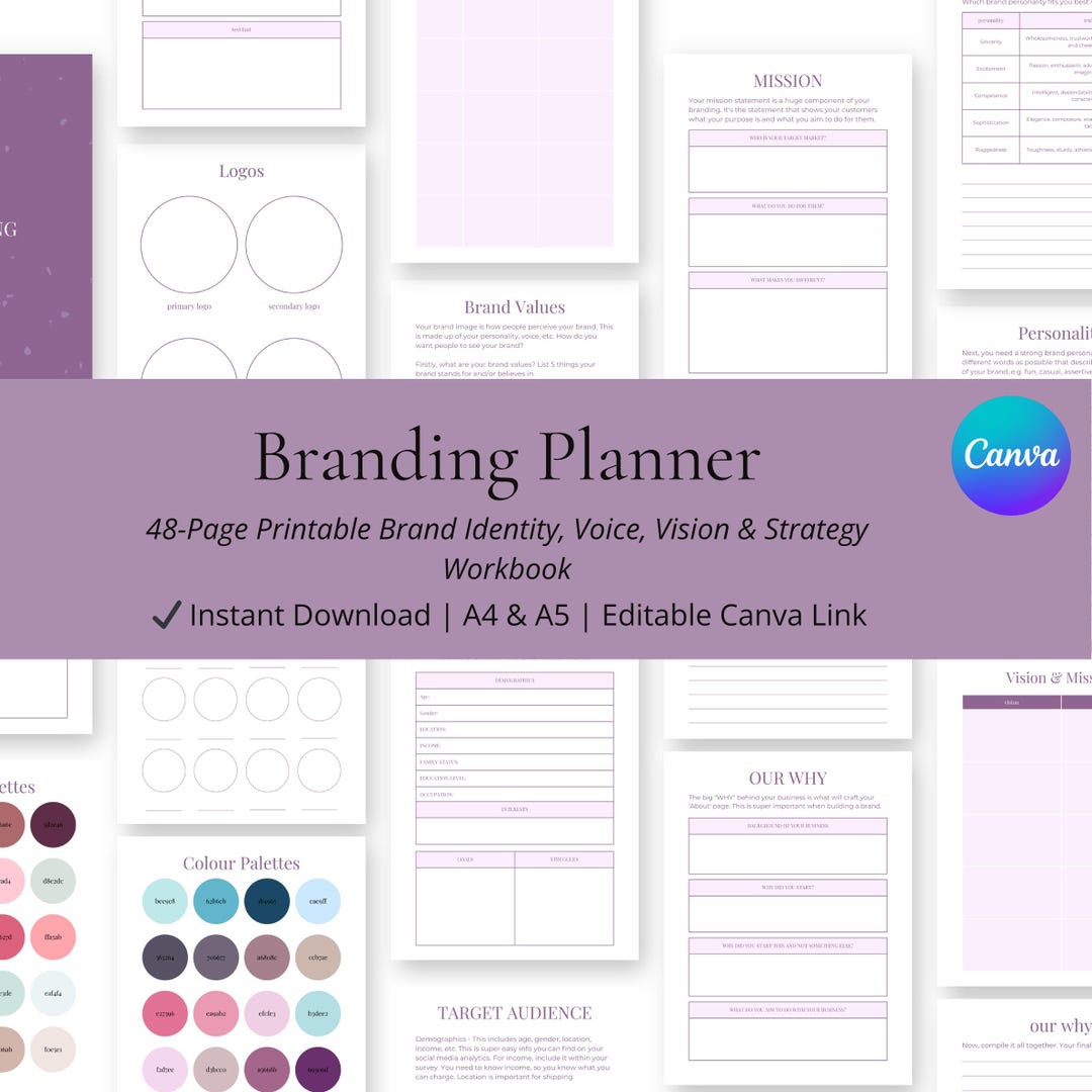 48 Page Branding Planner Printable With Canva Link, A4 A5 Digital ...