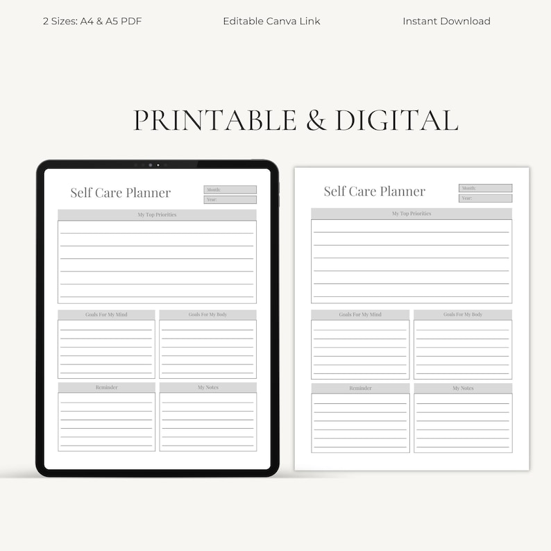 Daily Self Care Planner Template | Printable PDF A4, A5 | Fully ...