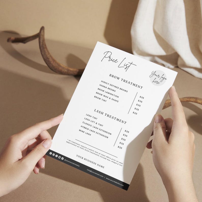 Brow Lash Price List Template Editable Canva | Salon Service Menu ...