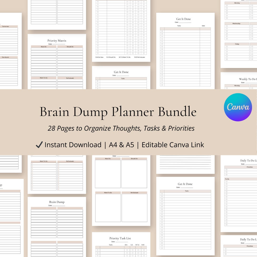 Brain Dump Printable | Second Brain Task Tracker, Project Management ...