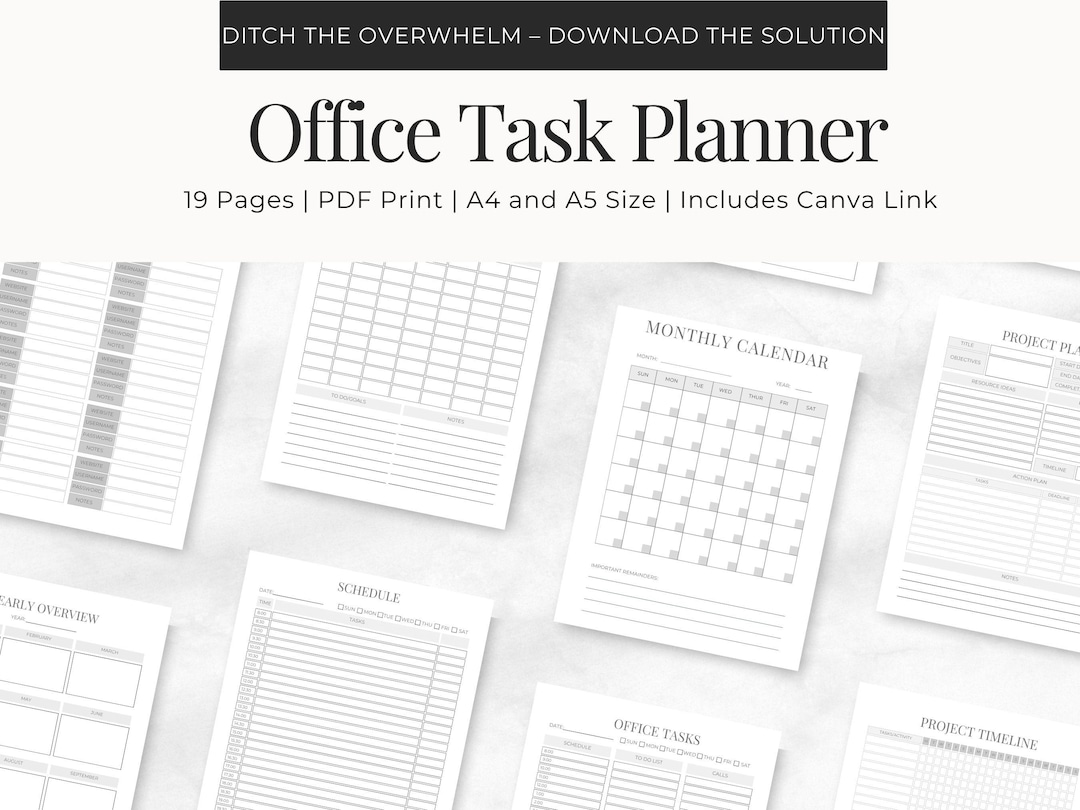 Office Planner Template PDF With Canva Link, A4 A5 Printable Work ...