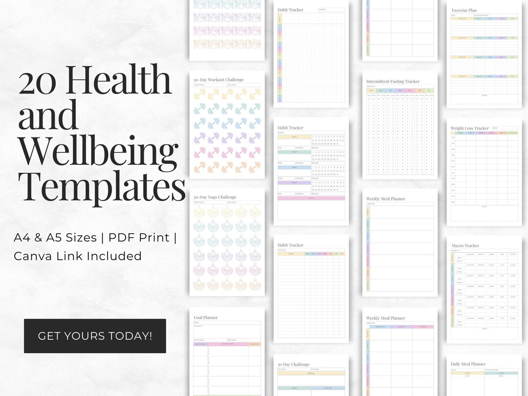 20 Exercise Templates Bundle | A4 Printable Fitness Planner PDF ...
