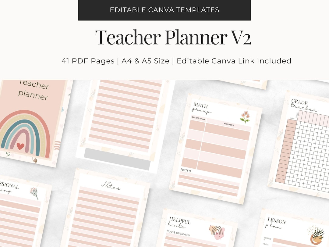 Teacher Planner Template PDF A4 A5 Canva Editable | Lesson Plan Book ...