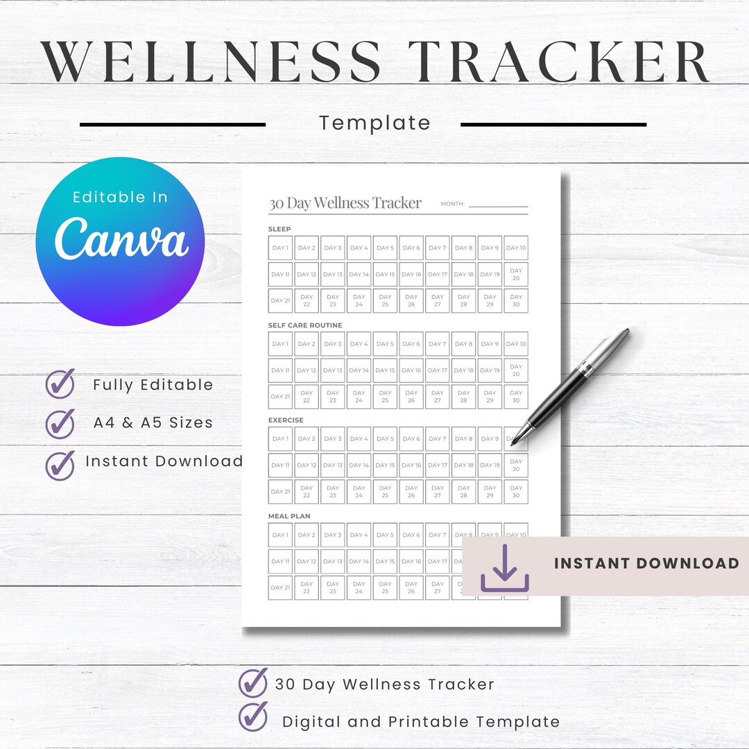 Health & Wellness Tracker Printable PDF Template | Sleep Tracker ...