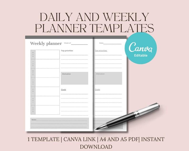 Daily & Weekly Planner Template: Printable Productivity Pages (A4/A5 ...