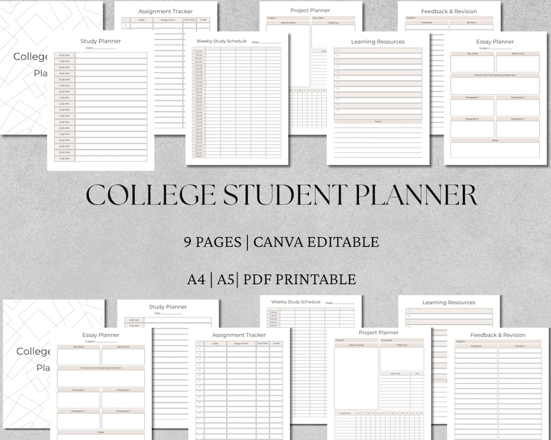 Academic Study Planner Printable | Student Organizer | A4 A5 Canva ...