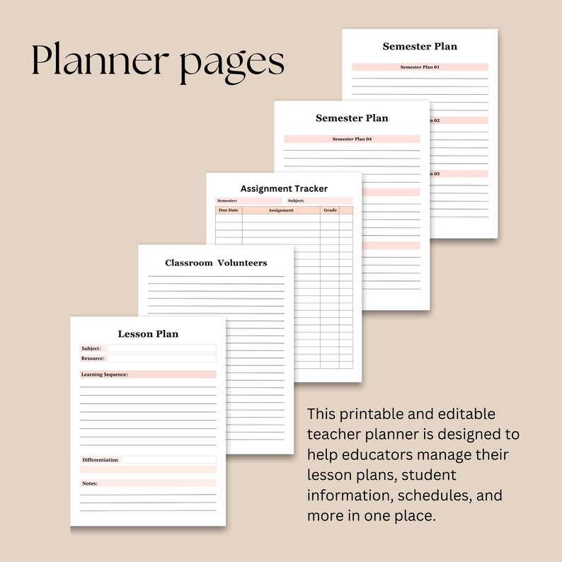 Teacher Planner | 69-page Printable PDF + Editable Canva Link | Lesson ...