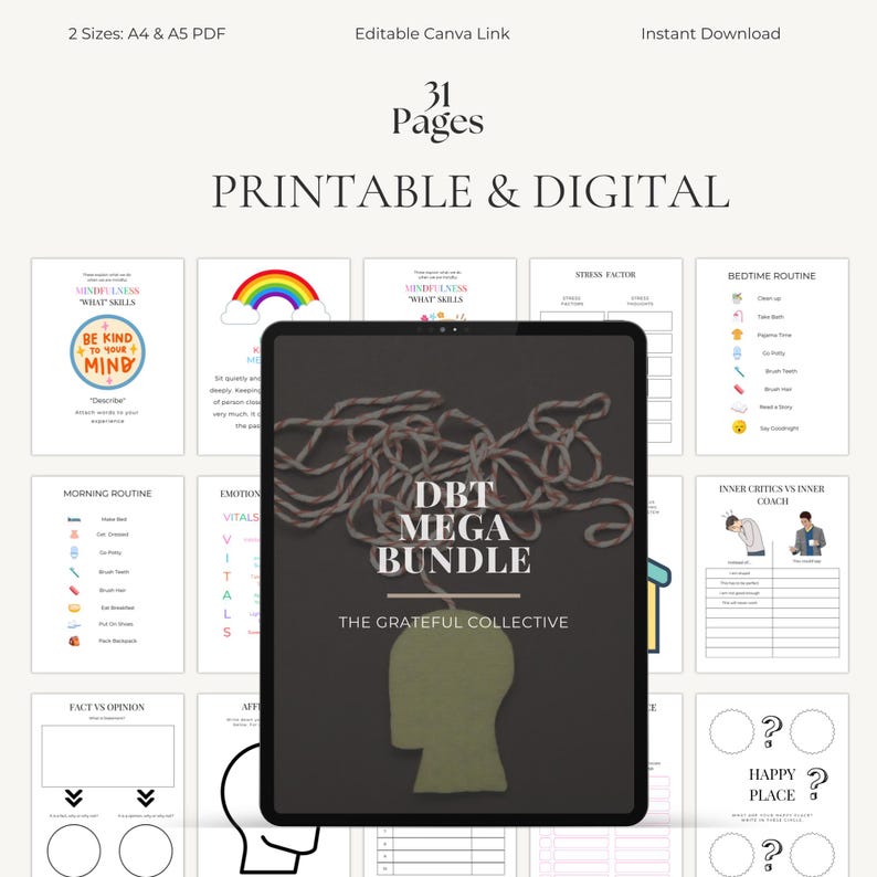 DBT & Therapy Workbook | Printable PDF A4, A5 | Fully Editable Canva ...