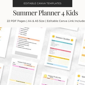 Kids Summer Planner PDF | A4 A5 Printable + Editable Canva | Daily ...