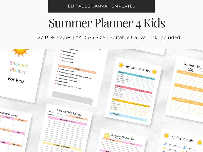 Kids Summer Planner PDF | A4 A5 Printable + Editable Canva | Daily ...