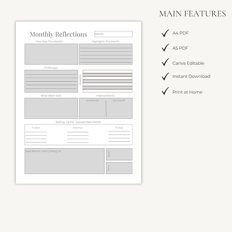 Monthly Self Love Reflection Journal Template | Printable PDF A4, A5 ...