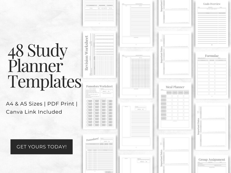 Study Planner Bundle PDF | A4 A5 Printable + Editable Canva | Student ...