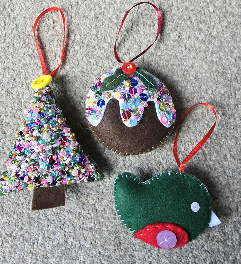 Cute Bundle Homemade Christmas Decorations- Sequined Beaded Hanging ...