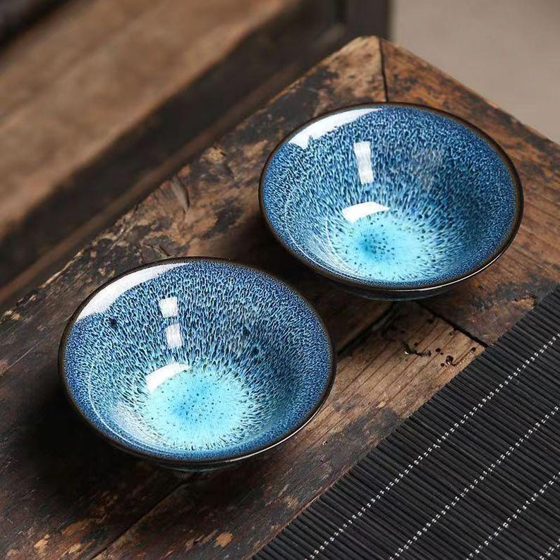 Starry Sky Temmoku Glaze Tea Cup Set 6pcs Exquisite Chinese Handmade ...