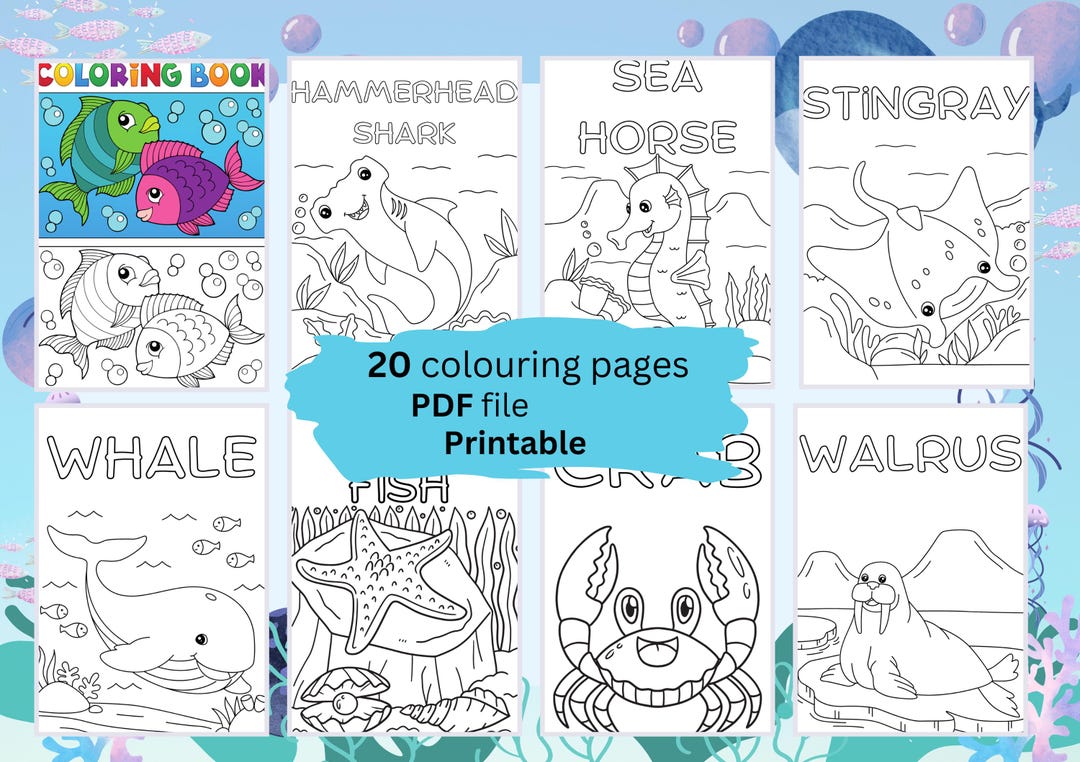 Ocean Colouring Book, Printable Coloring Book, Colouring Book, Coloring ...