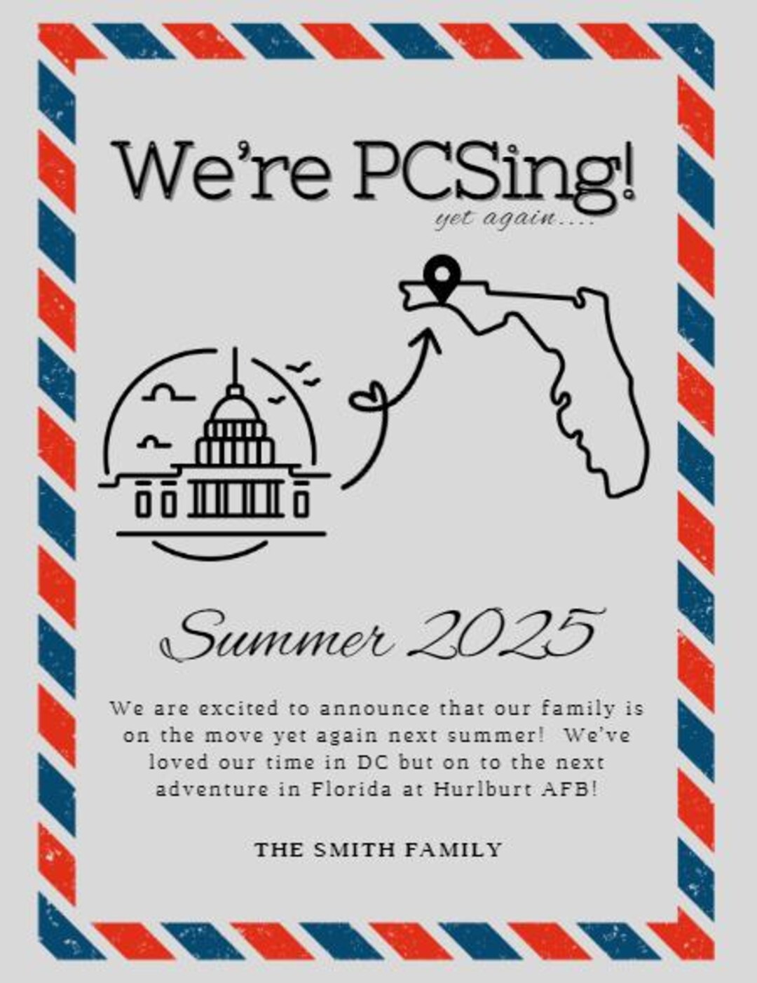 Military PCS Announcement Template: DC to Hurlburt AFB - Etsy
