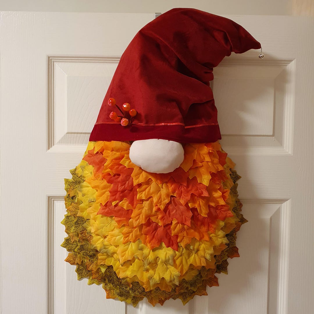 Autumn Gnome, Large Gnome, Leaves, Velvet Hat. Autumn Decoration for ...