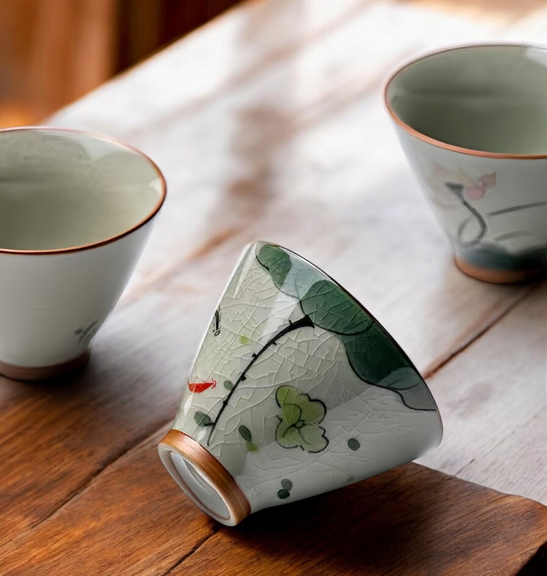 Handcrafted fu Gui Crackle Glaze Ceramic Tea Cup, Oriental Prosperity ...