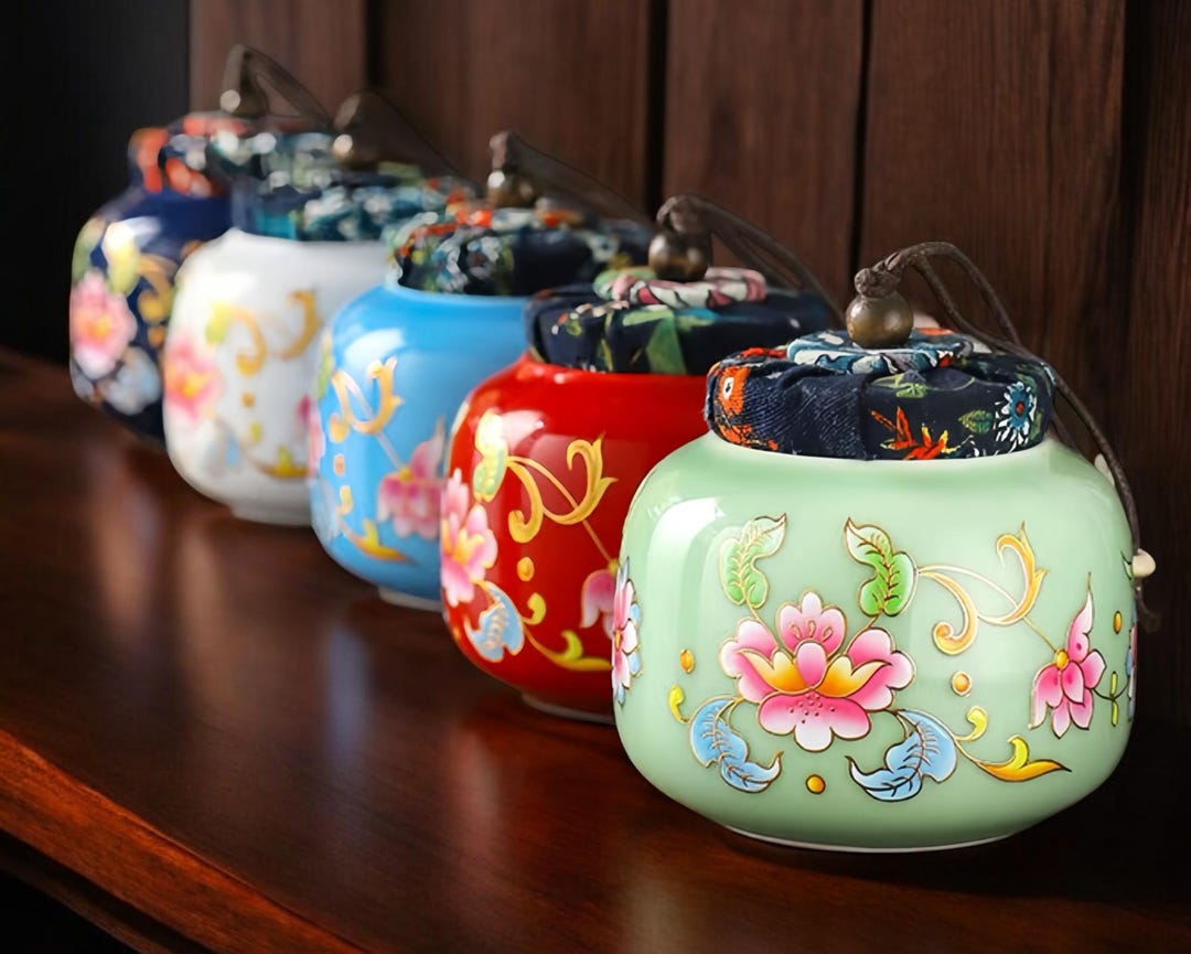 Luxury Enamel Glaze Porcelain Tea Jar – Airtight Storage for Loose Tea ...