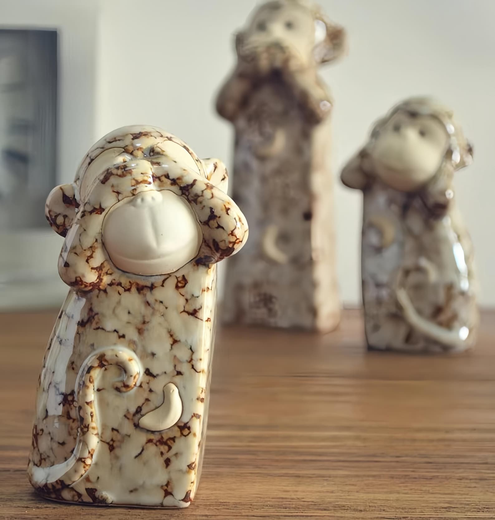 Handmade Ceramic Monkey Figurines, See No Evil, Hear No Evil, Speak No ...