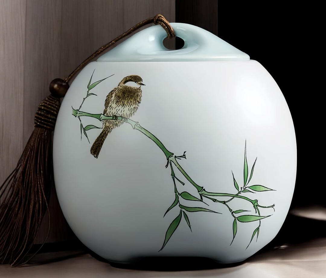 Handcrafted Ceramic Tea Jar With Bird Design - Traditional Kiln-fired ...
