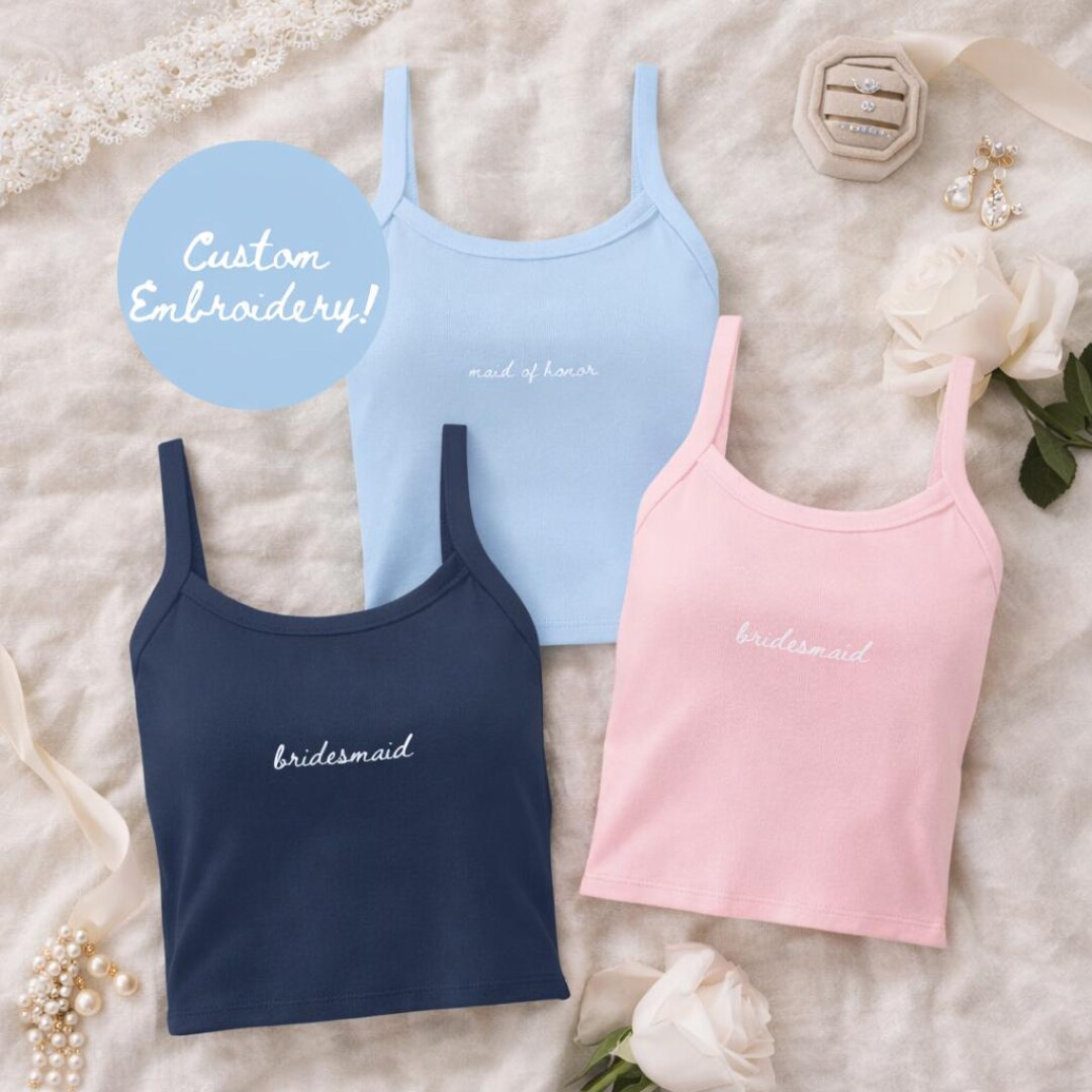 Bridesmaid Tank Top Custom Embroidered, Maid of Honor Crop Top ...