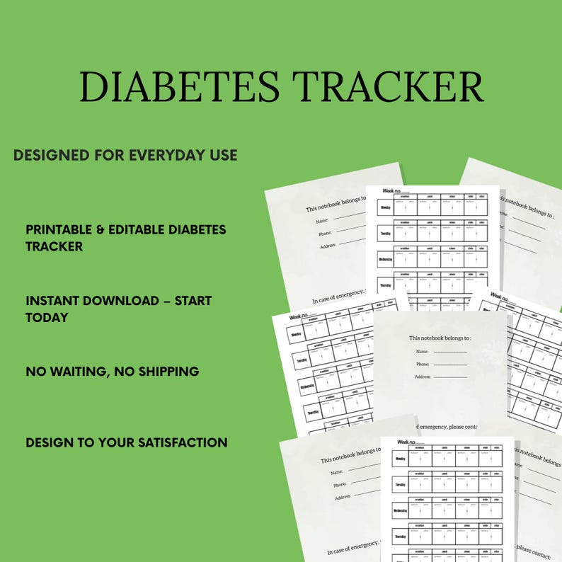 Editable Diabetes Tracker – Printable Blood Sugar Log | Digital Health ...
