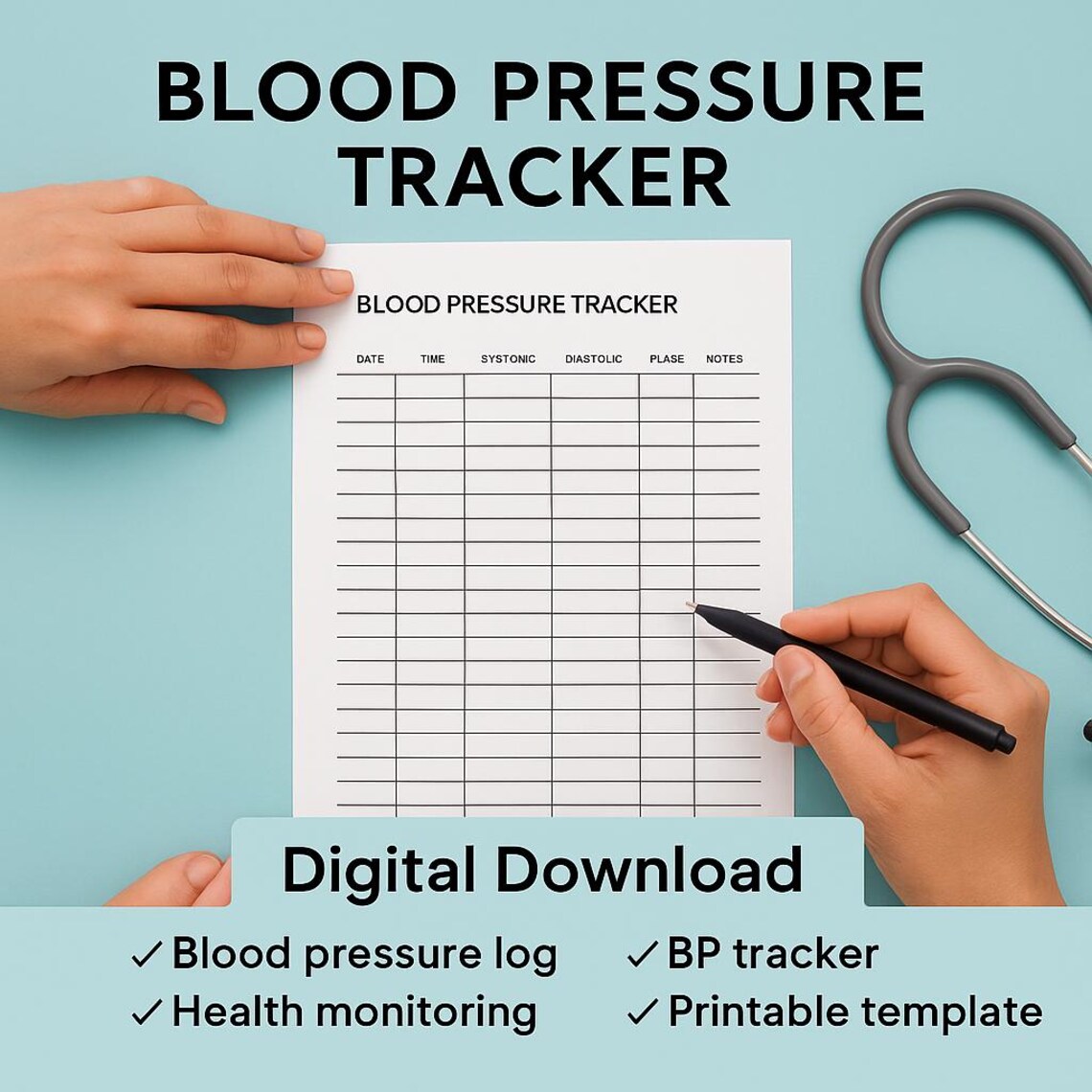 Blood Pressure Log Printable | PDF Health Tracker | Editable BP Record ...