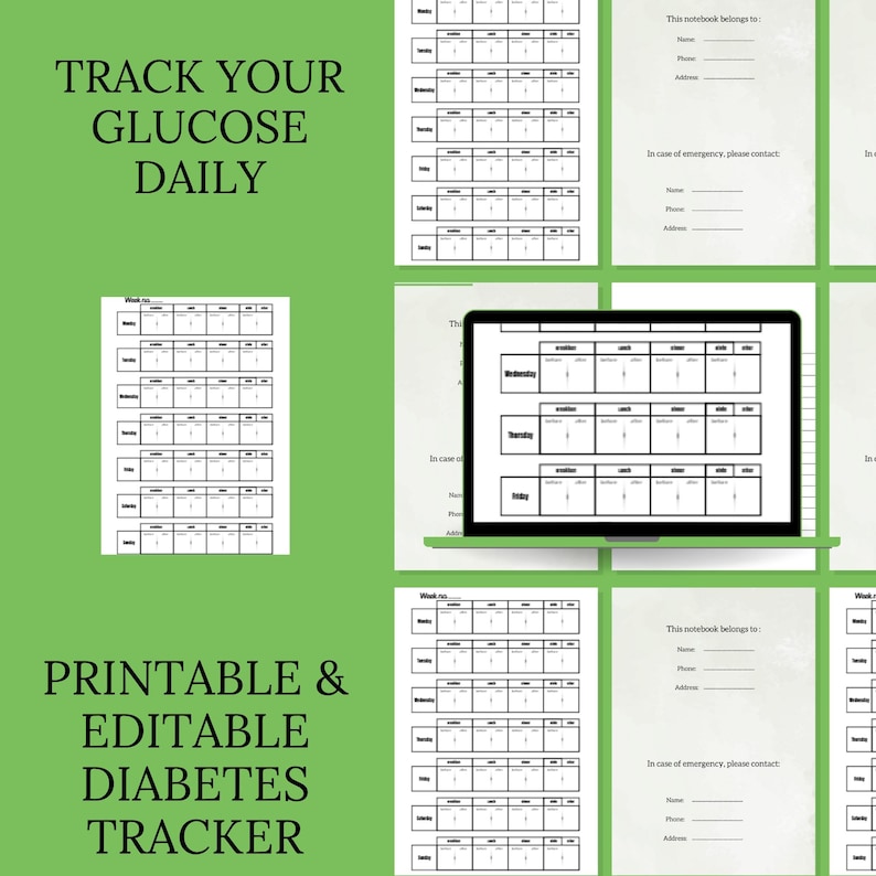 Editable Diabetes Tracker – Printable Blood Sugar Log | Digital Health ...