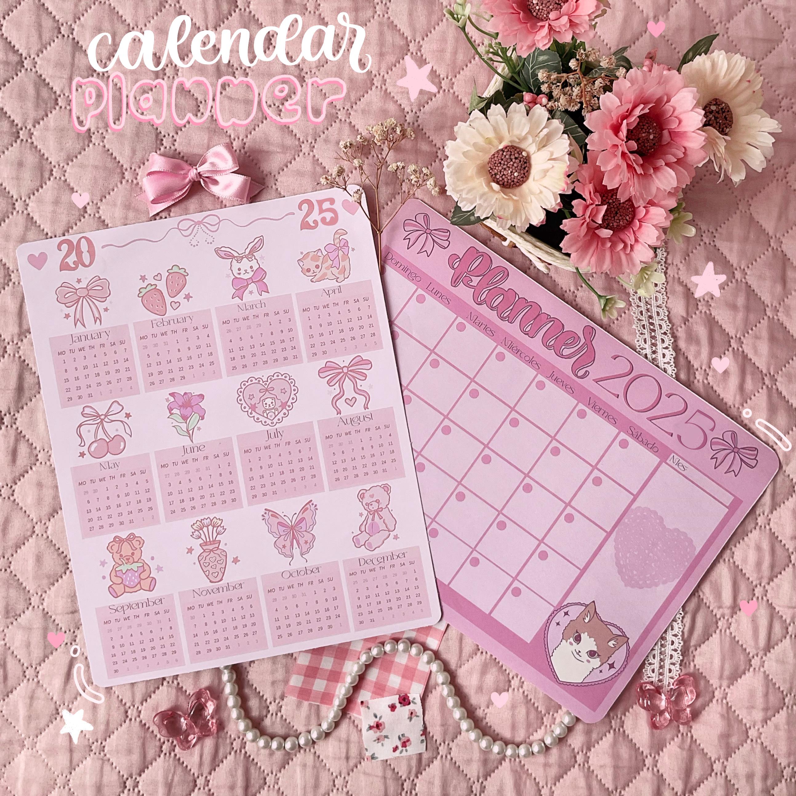 Kawaii Coquette Characters and Pink Elements 2025 Digital Wall Calendar ...