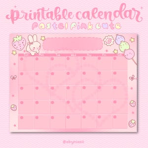 Pastel Pink Bunny Calendar, Kawaii Printable (PDF, JPG, PNG) - Etsy