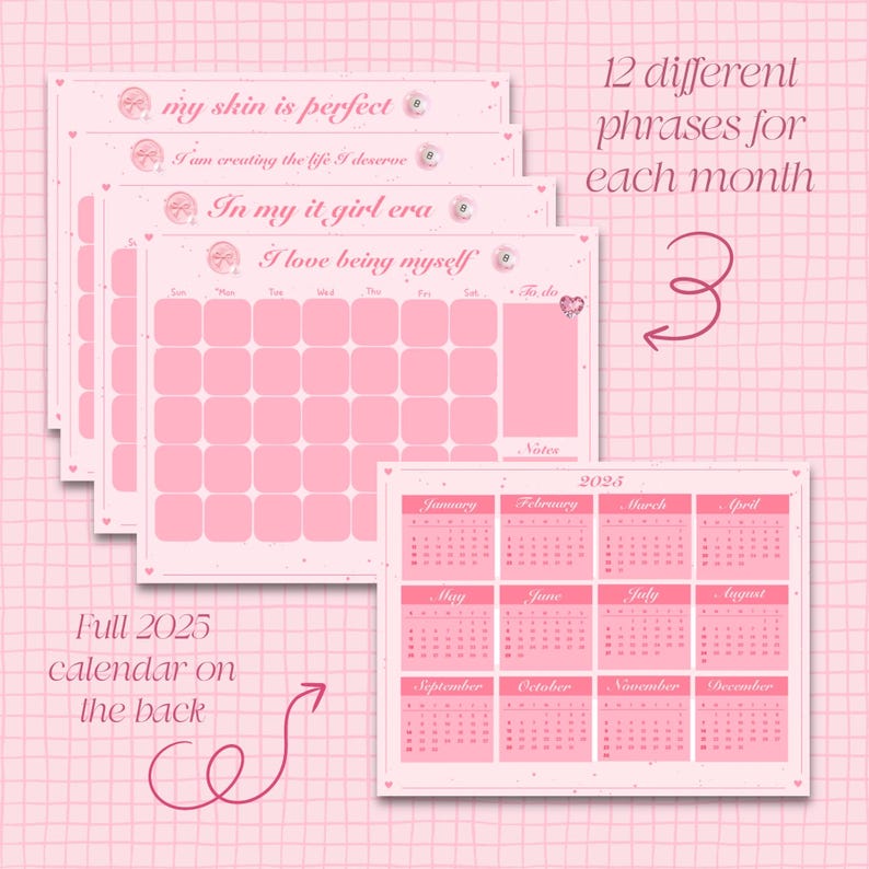 2025 CALENDAR CUTE PINK Whit a Feminine Aura Them , Soft Girl ,coquette ...