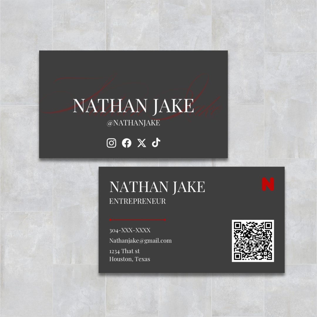 Black Business Card Template QR Code, Editable Digital Canva Instant ...