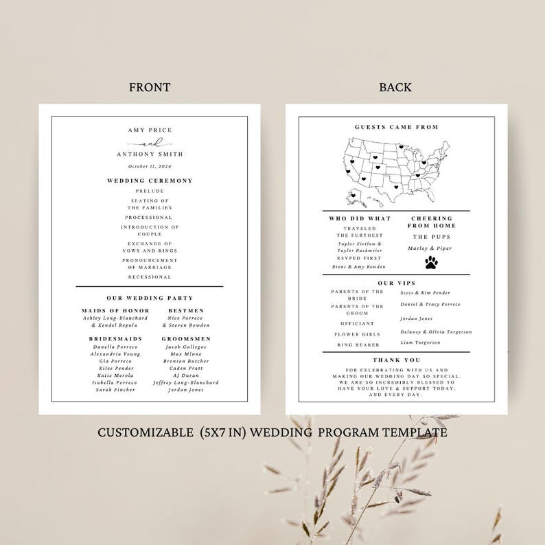 Minimalistic Wedding Program - Etsy