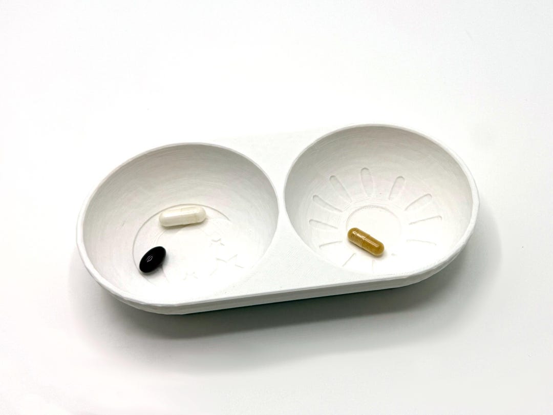 Custom 3d-printed Morning & Night Pill Tray | Faceted Design With Sun ...