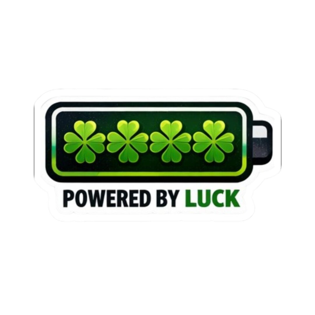 Powered by Luck Sticker | Battery of Four-leaf Clovers Kiss-cut Sticker ...