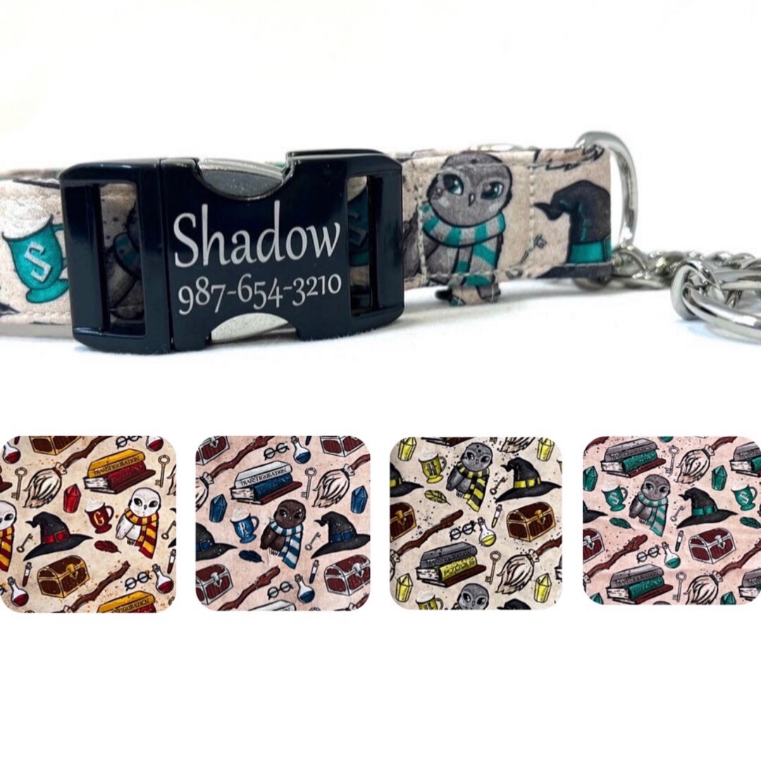 Wizard Chain Martingale Dog Collar Personalized Laser Engraved Buckle ...